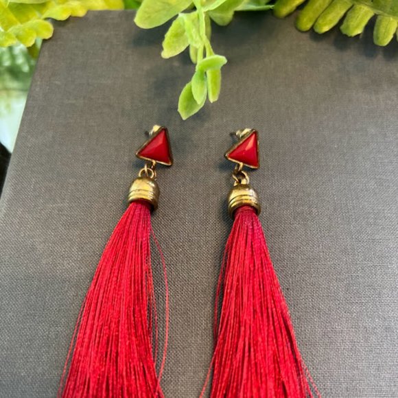 Artisan | Jewelry | Earrings Long Tassel Red Dangle Prom Pageant ...